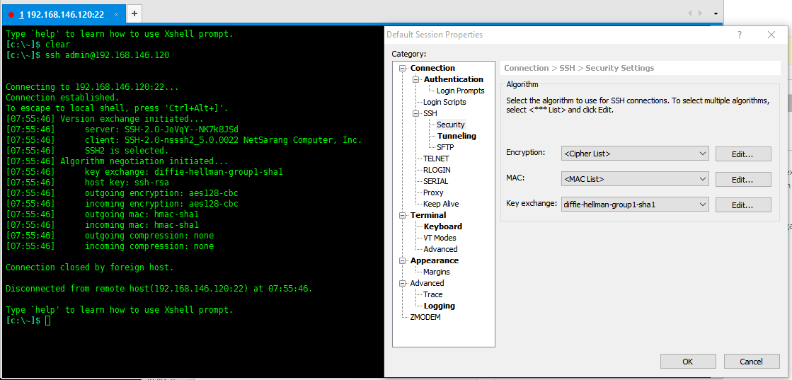 Not able to SSH to firewall using Xshell5 [8] - Forum Archive - NetSarang Computer